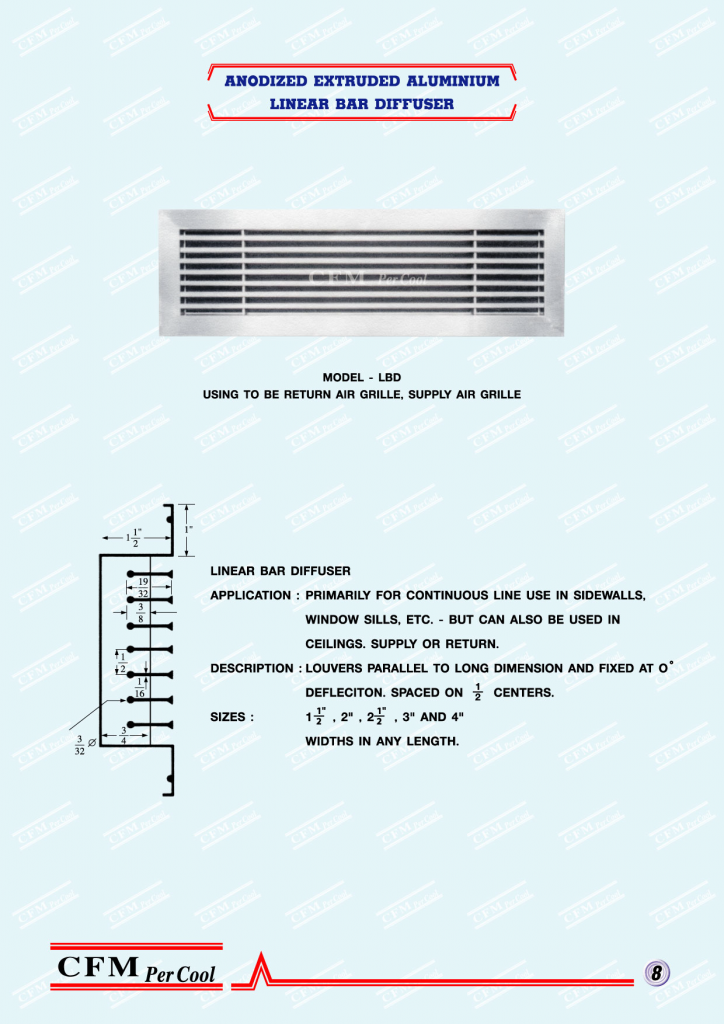 Anodized extruded aluminium aluminium linear bar diffuser – CFM